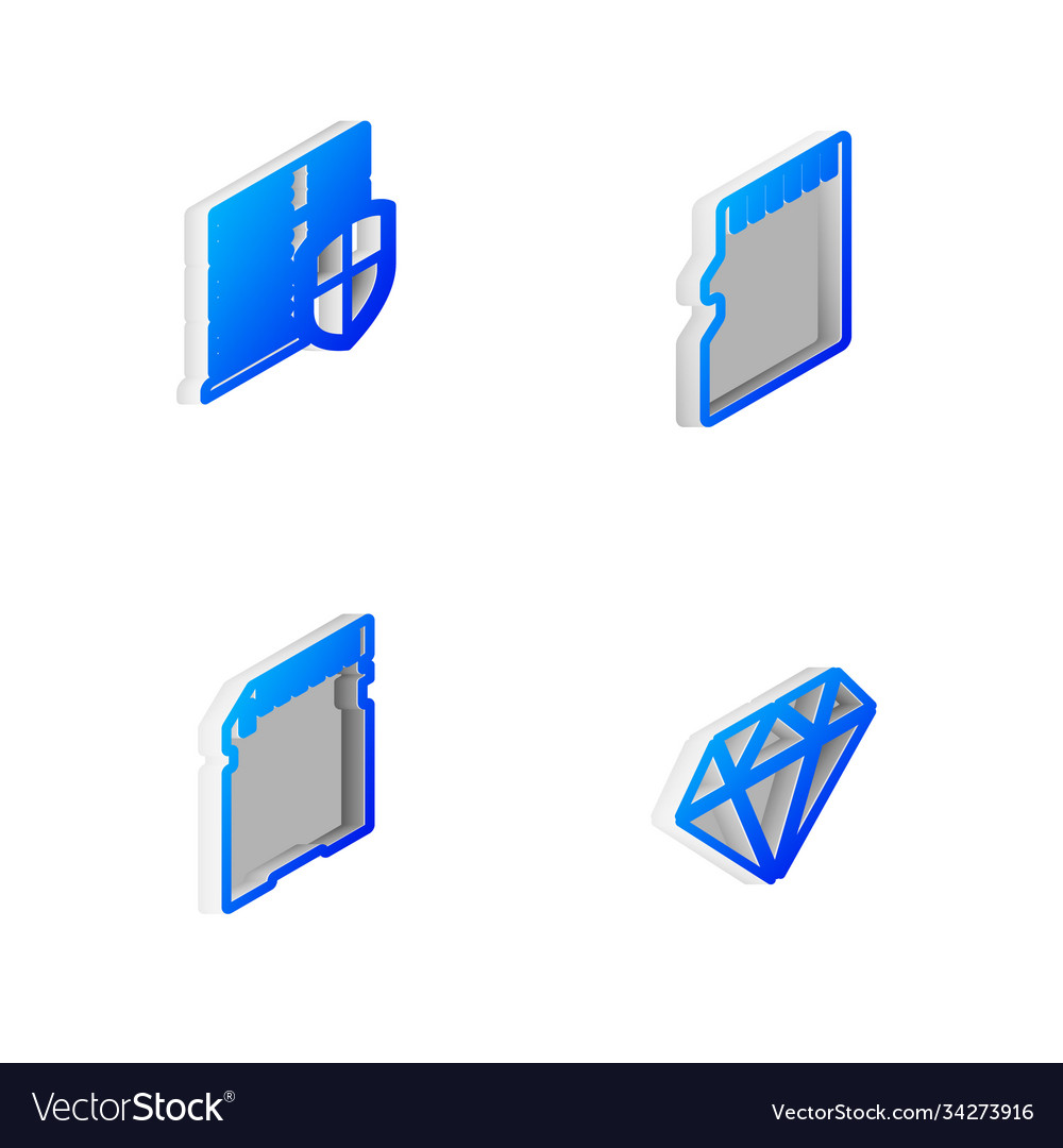 Set isometric line micro sd memory card server Vector Image