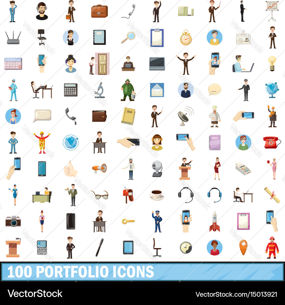 100 portfolio icons set cartoon style Royalty Free Vector
