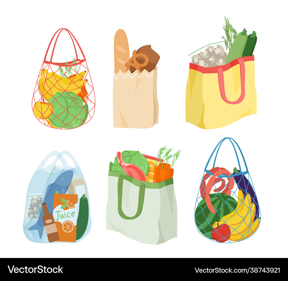 Cartoon eco reusable paper or plastic bags Vector Image