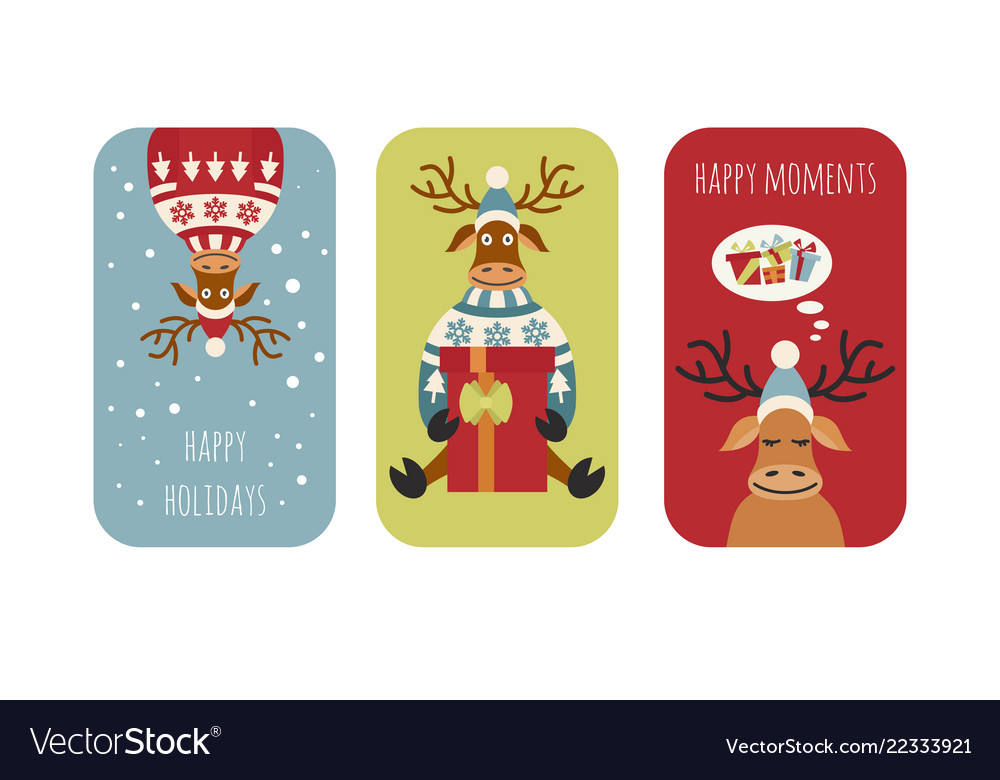 Cute reindeer sticker icon set elements Royalty Free Vector