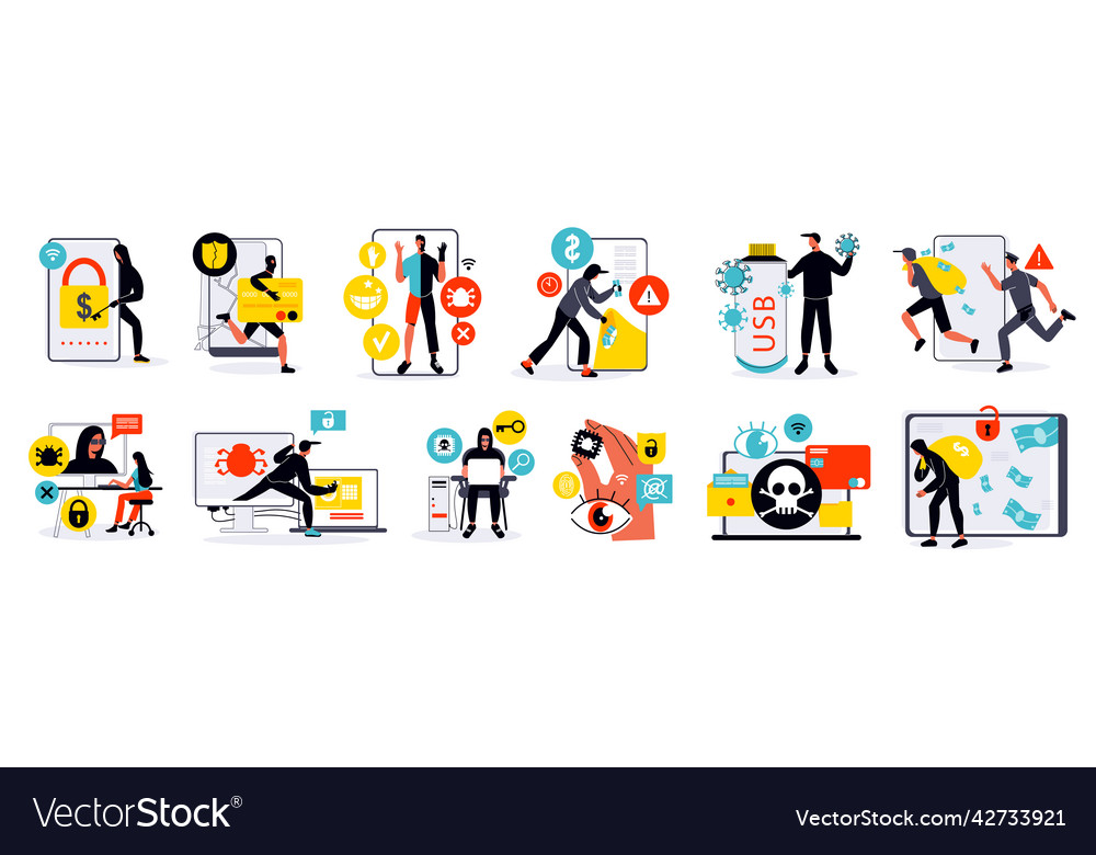 Cybersecurity flat icons set Royalty Free Vector Image