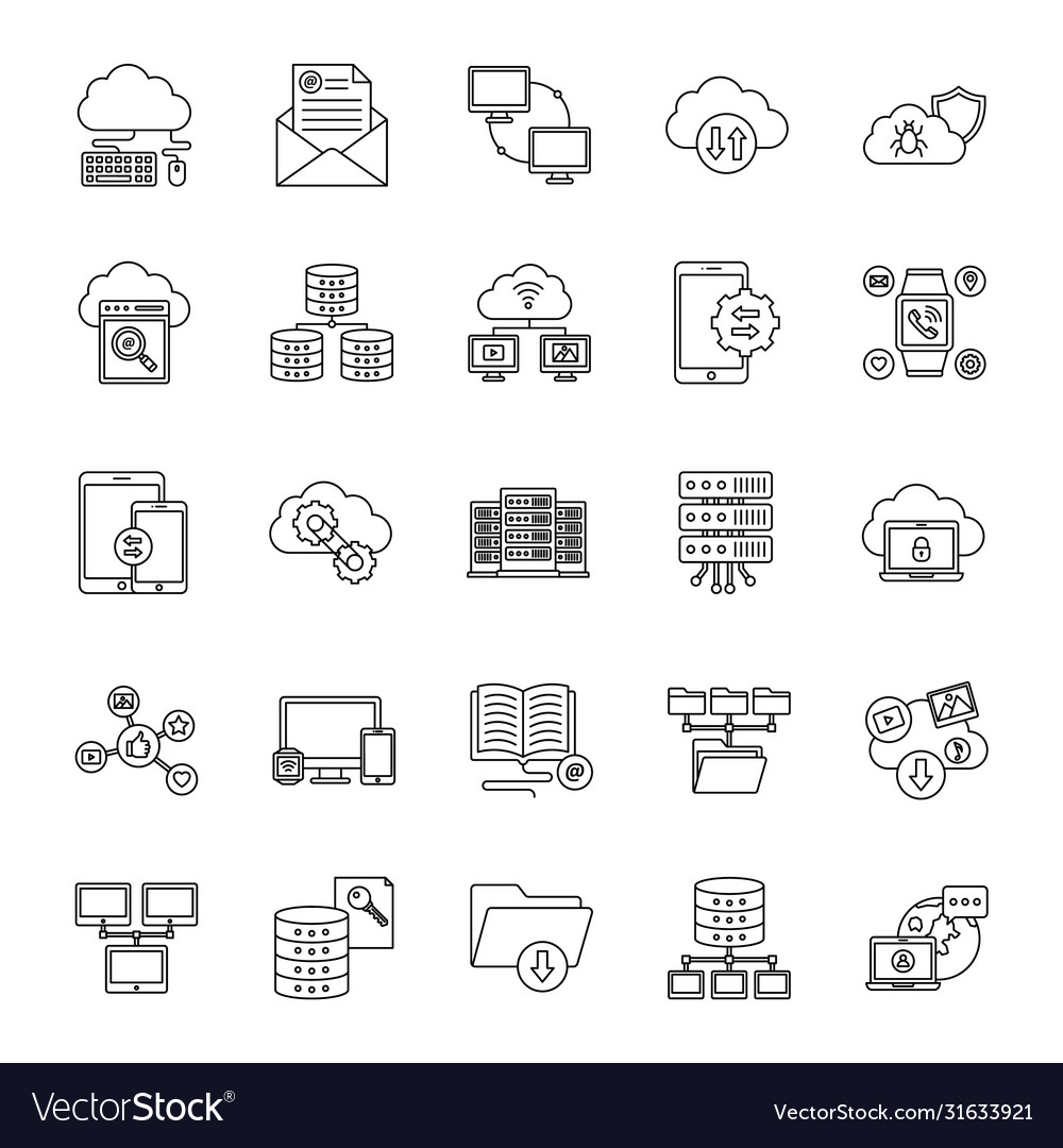 Data and networking icons set every single Vector Image