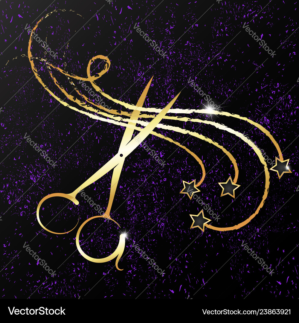 Golden scissors and curls star hair Royalty Free Vector