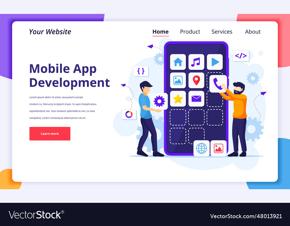 Mobile app development concept people building Vector Image