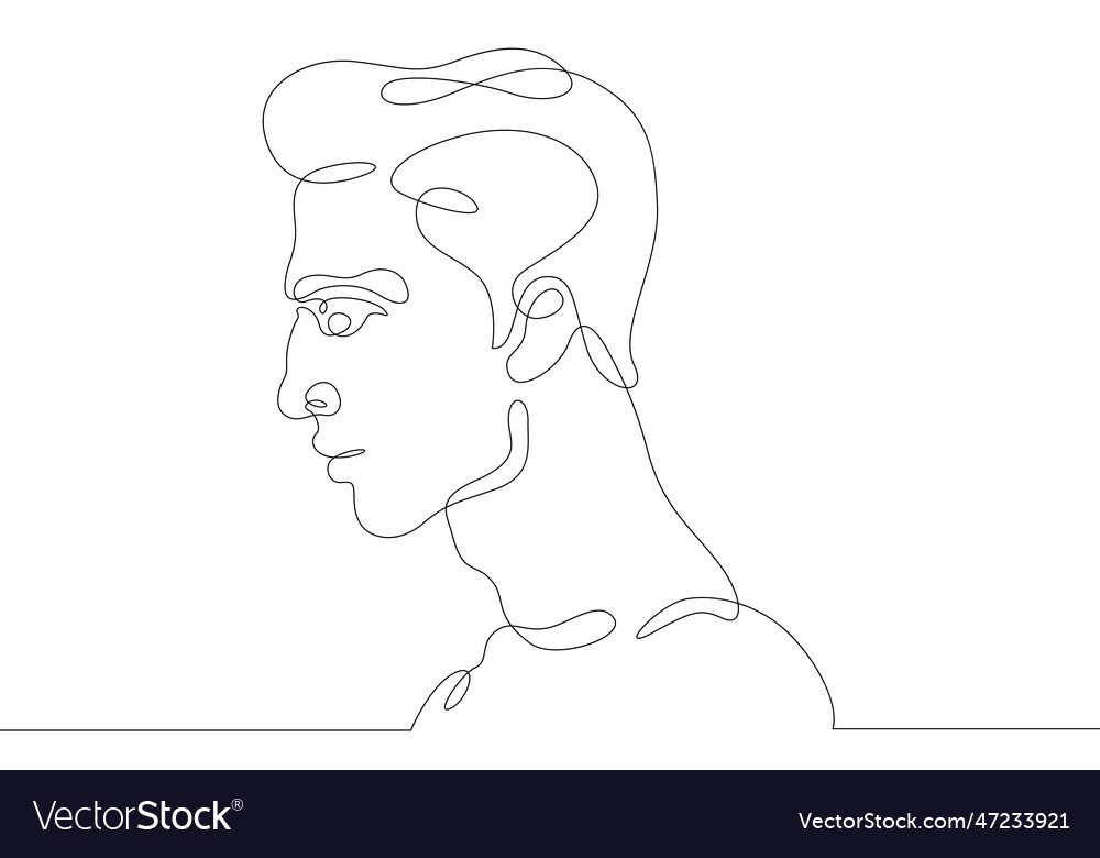 One continuous lineyoung man face profile Vector Image