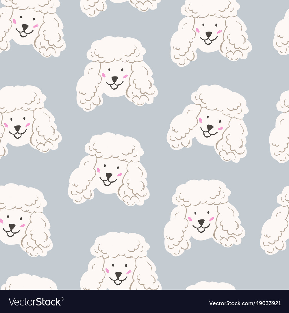 Pattern with cute poodle faces on pastel Vector Image