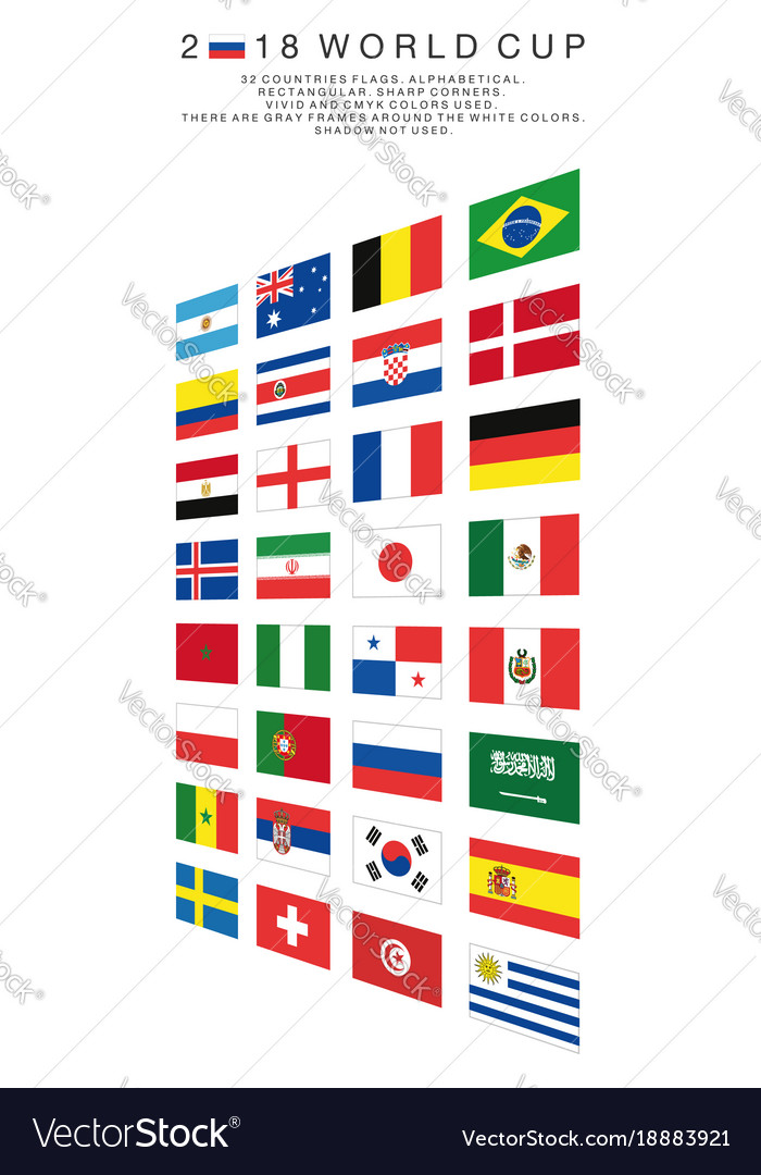 Rectangular flags 2018 world cup countries Vector Image