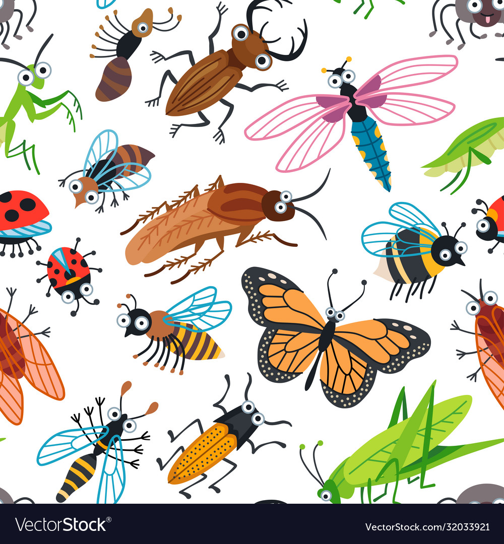 Seamless cute beetles pattern for kids Royalty Free Vector