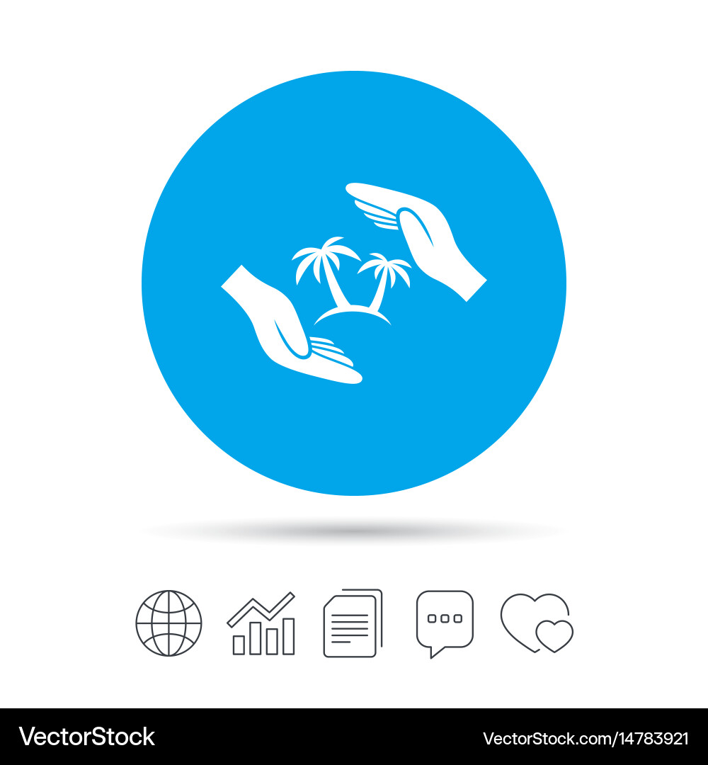 Travel insurance sign hands protect cover tree Vector Image
