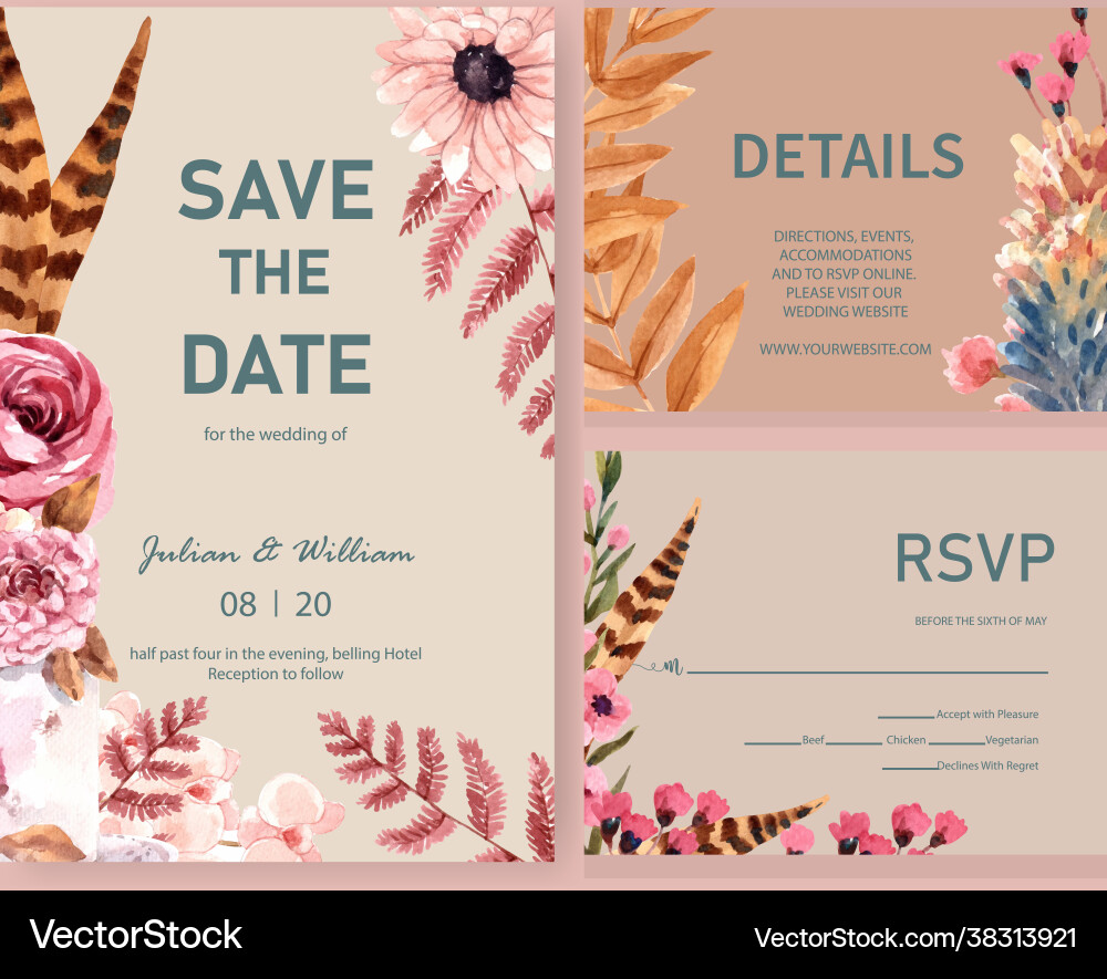 Wedding card with autumn flower concept design Vector Image