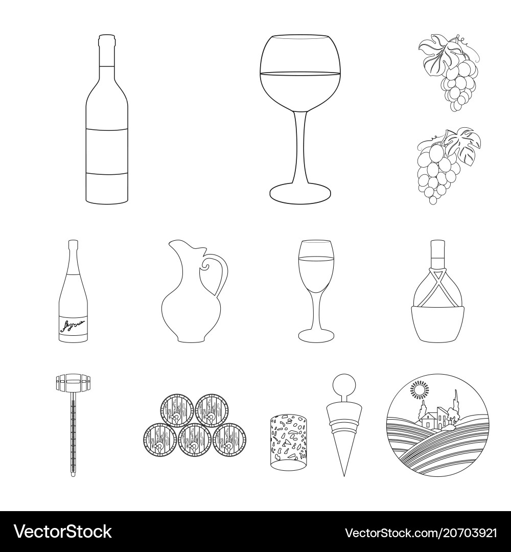 Wine products outline icons in set collection Vector Image