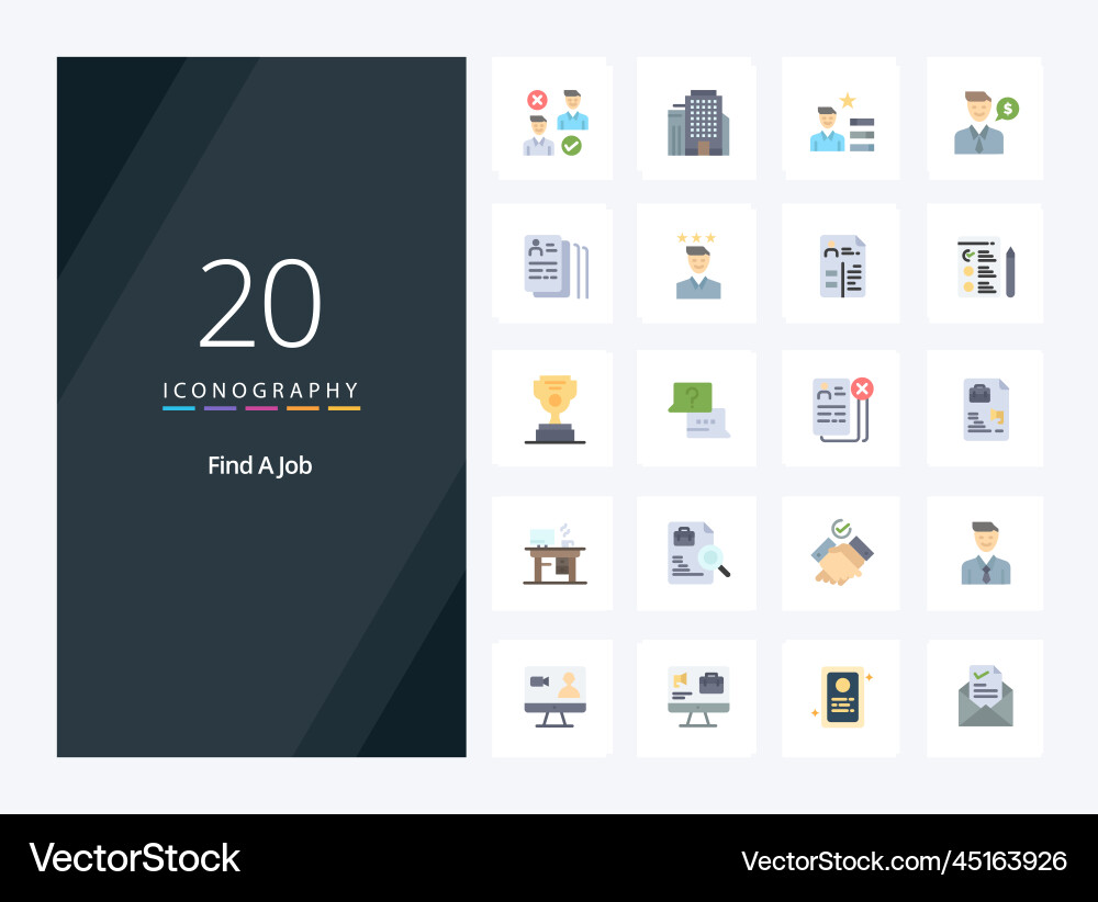 20 find a job flat color icon for presentation Vector Image