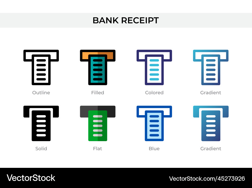 Bank receipt icon in different style receipt Vector Image