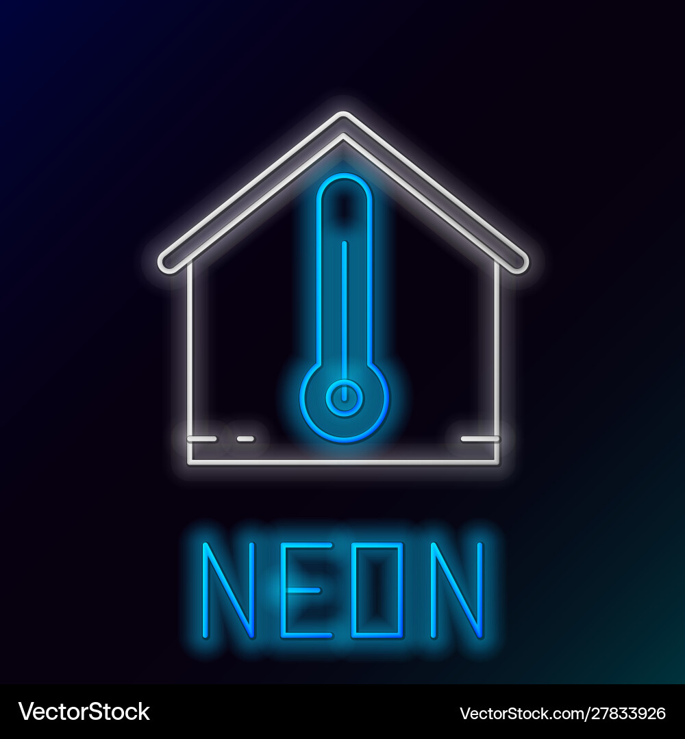 Blue glowing neon line house temperature icon Vector Image