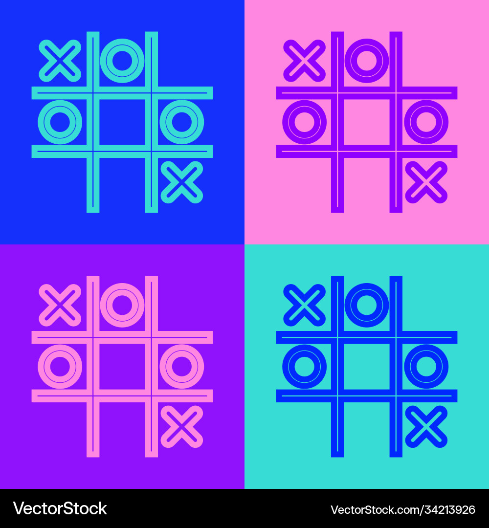 Pop art line tic tac toe game icon isolated Vector Image