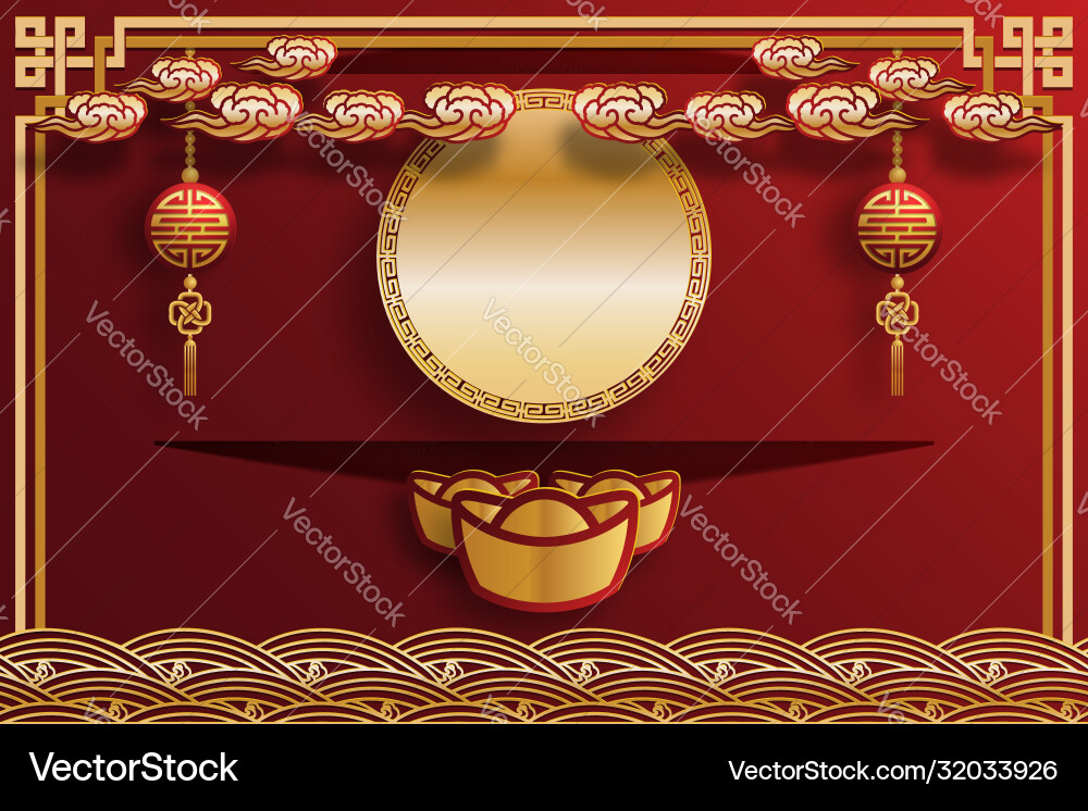 Red background with gold items in chinese style Vector Image