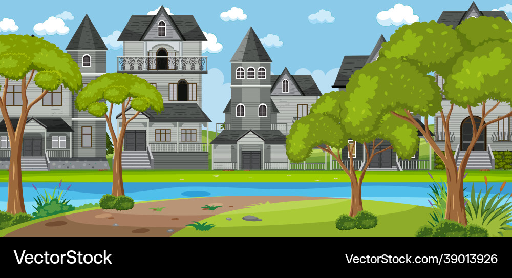 Scene with many colonial buildings at daytime Vector Image