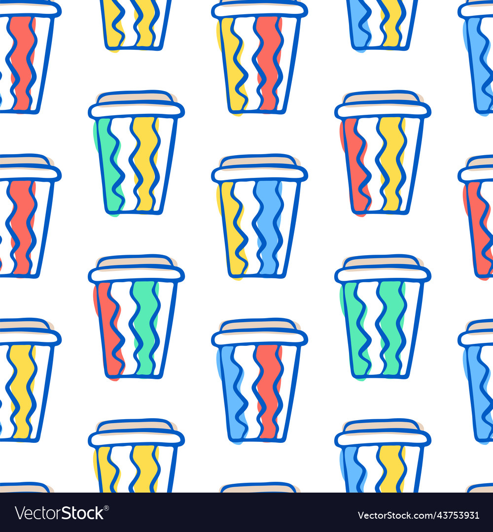 Coffee cup pattern seamless with various Vector Image