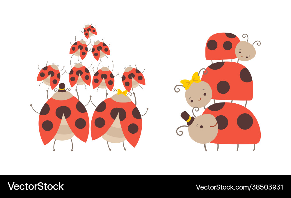 Cute ladybug families set insect parents Vector Image