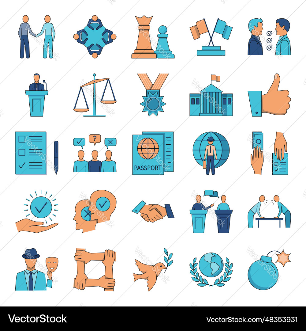 Diplomacy and international relations icon set Vector Image