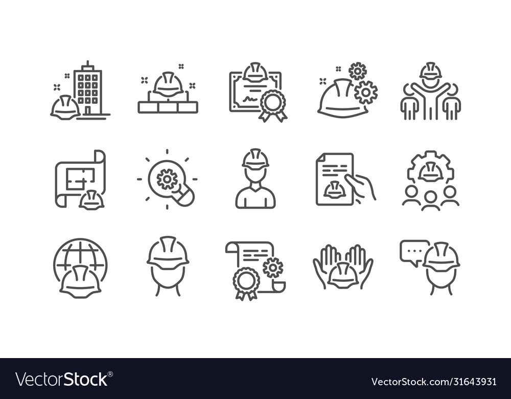 Engineering line icons set teamwork technical Vector Image
