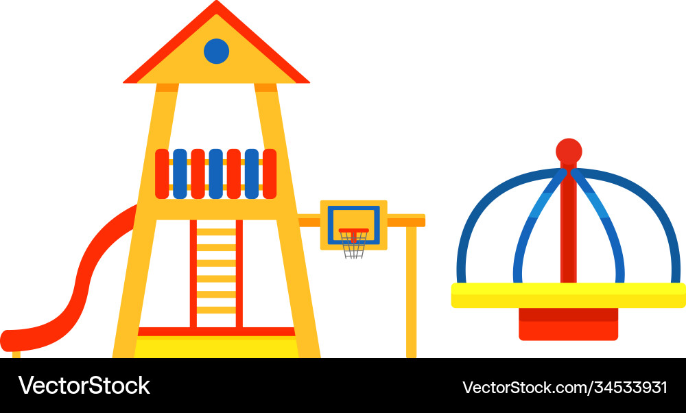 Kids playground elements with slide and merry-go Vector Image