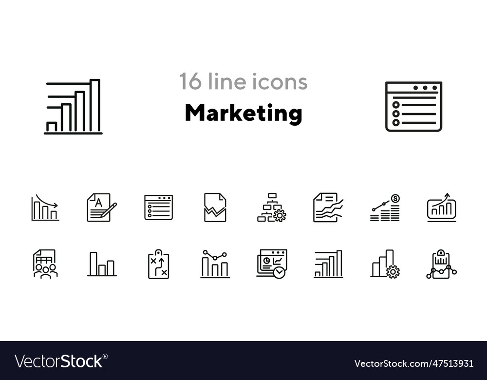 Marketing line icon set Royalty Free Vector Image