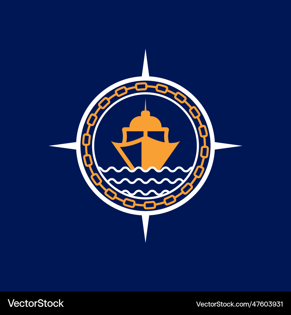 Navy ship chain compass sea wave marine logo Vector Image
