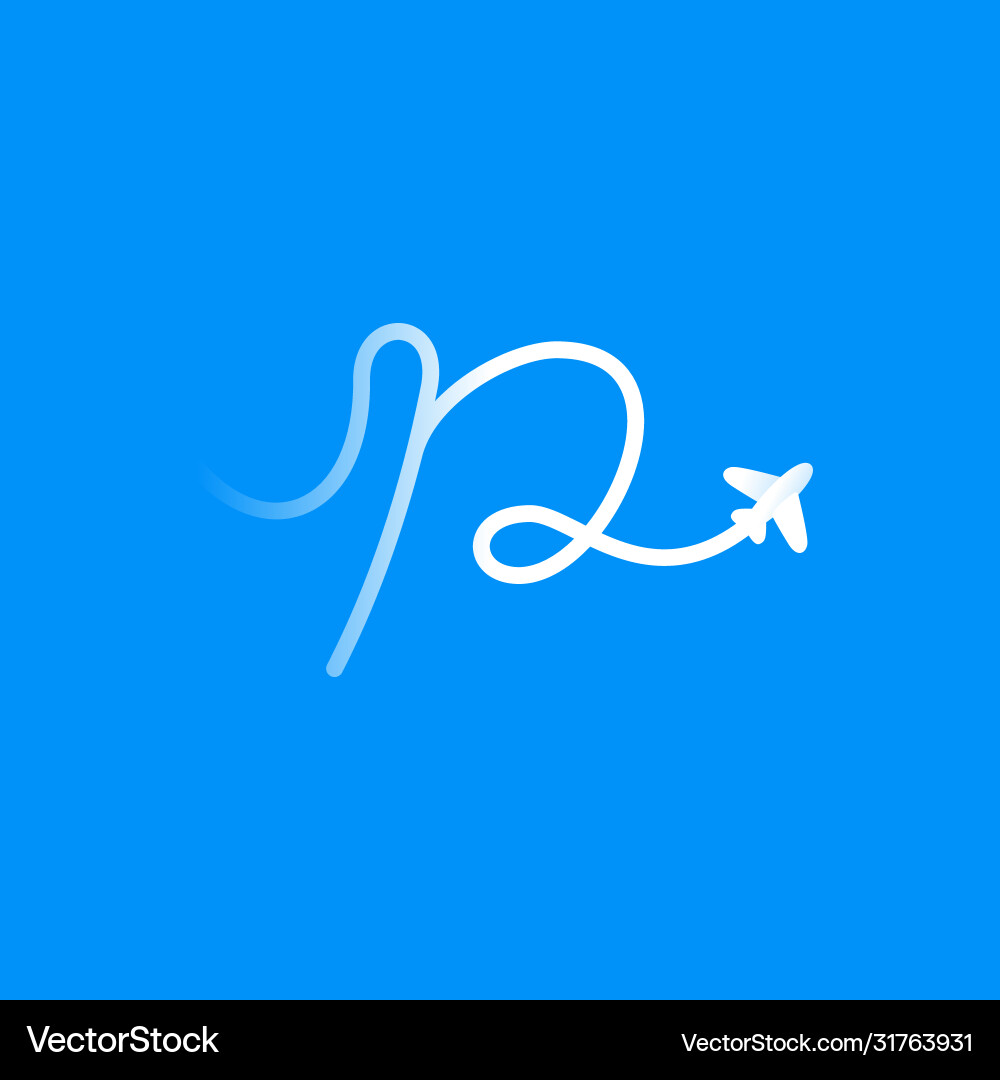 P letter logo with plane and airline Royalty Free Vector
