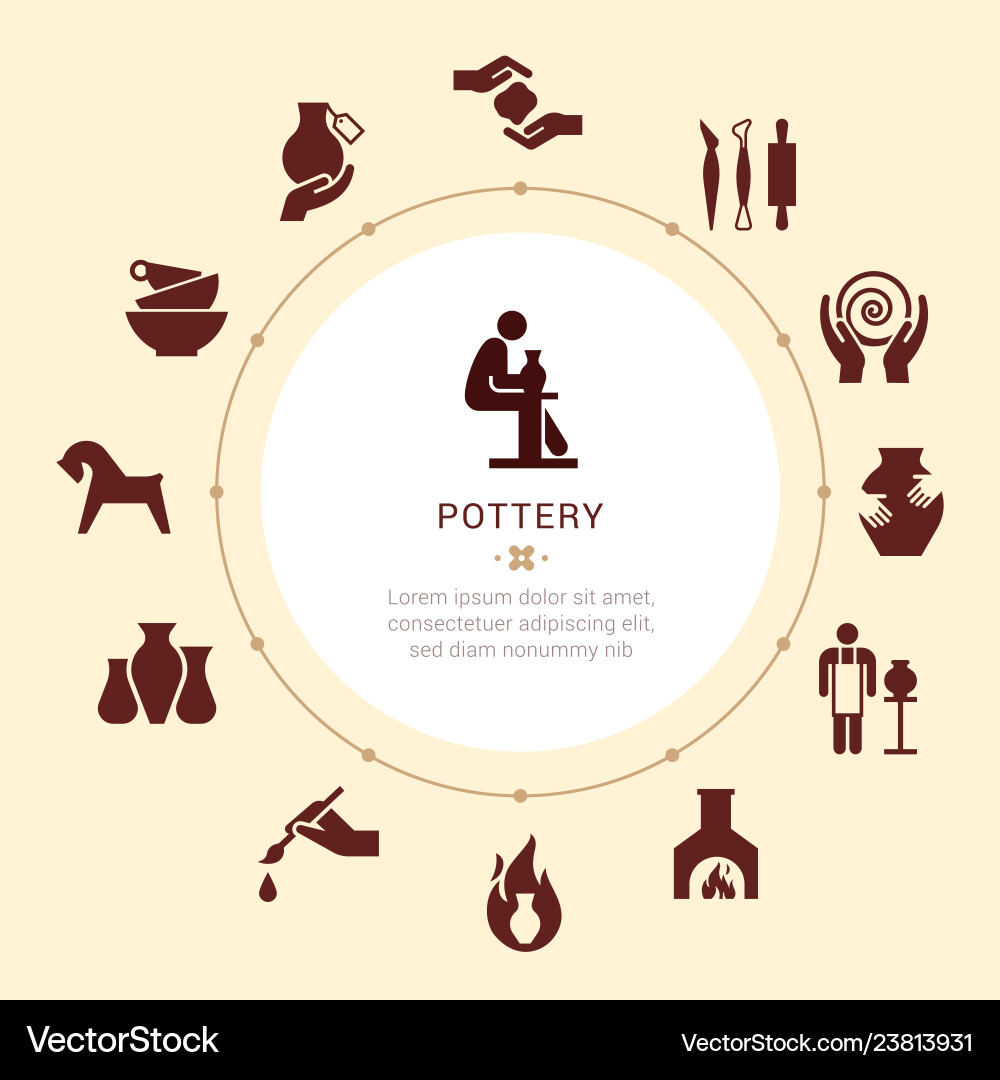 Pottery isolated line icons and Royalty Free Vector Image