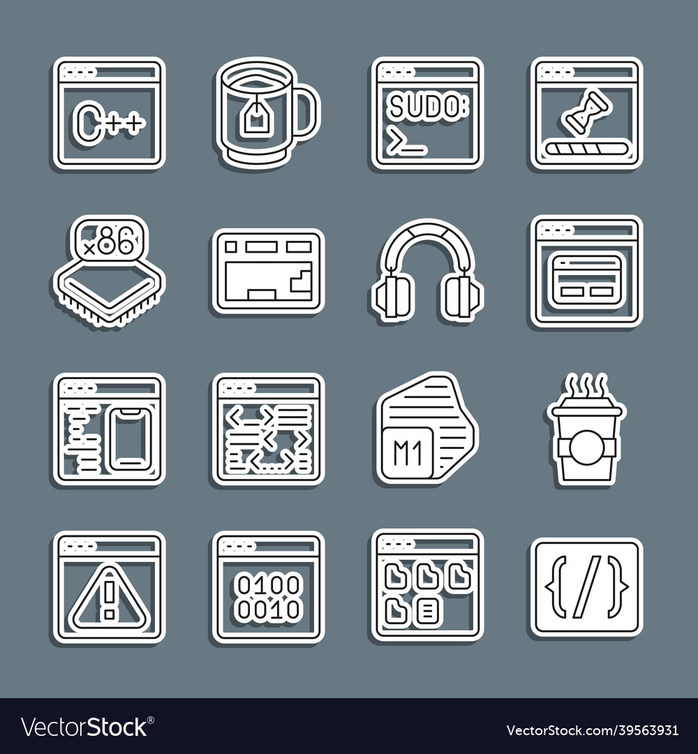 Set Line Programming Language Syntax Coffee Cup Vector Image 7704