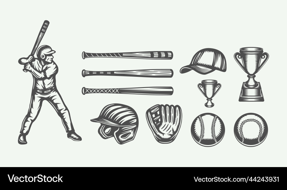 Set of vintage retro baseball elements can Vector Image