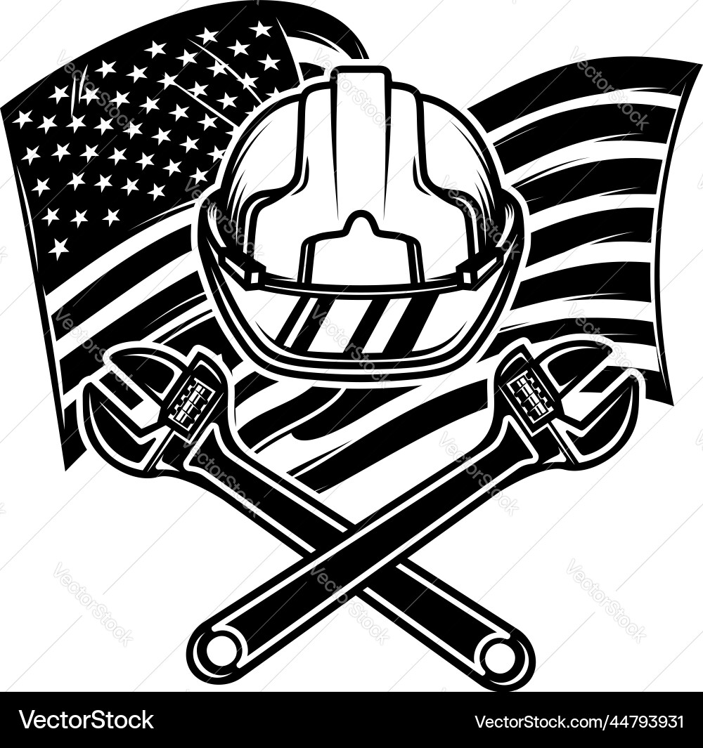 Workers helmet with crossed wrenches on american Vector Image