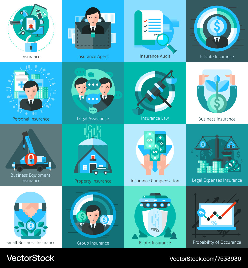 Business insurance icons set Royalty Free Vector Image