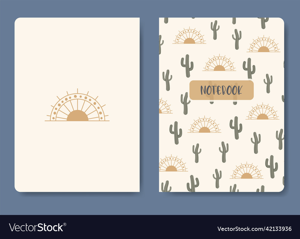 Desert cactus and sun notebook template Royalty Free Vector