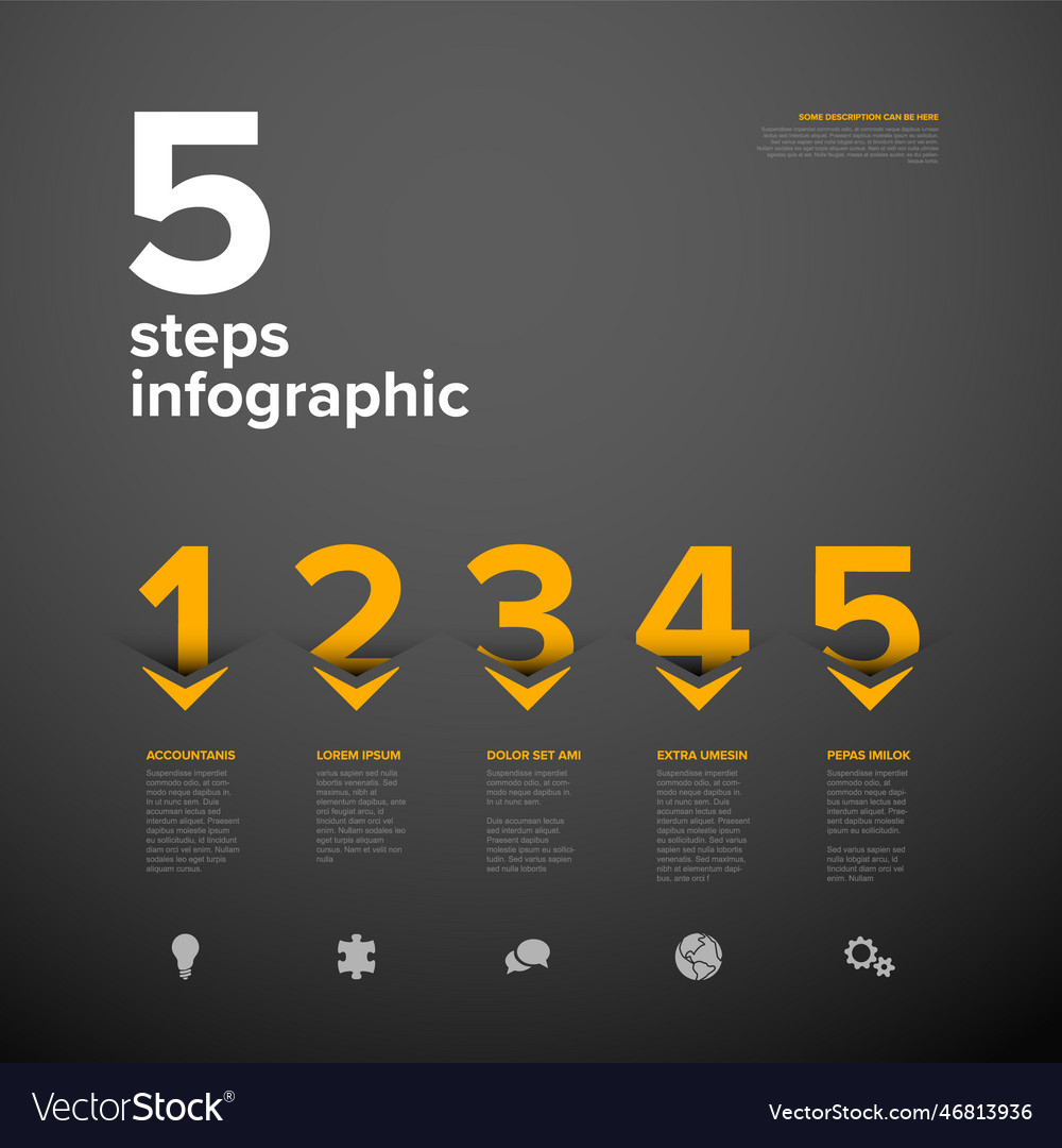 Five steps progress template with big yellow Vector Image