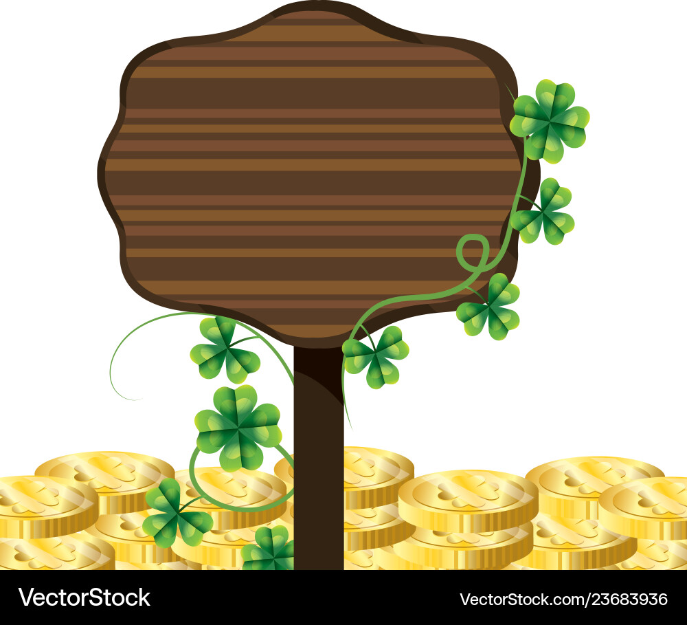 Gold coins and sign clover Royalty Free Vector Image