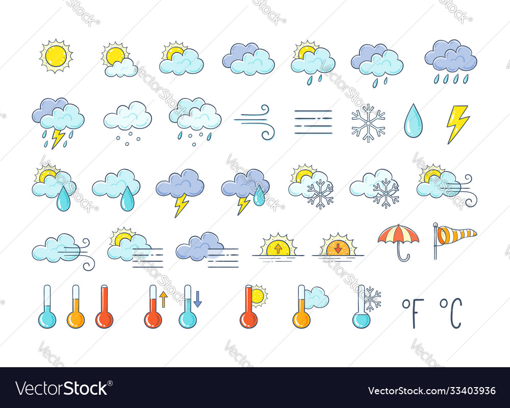 Hand drawn weather icons pack Royalty Free Vector Image