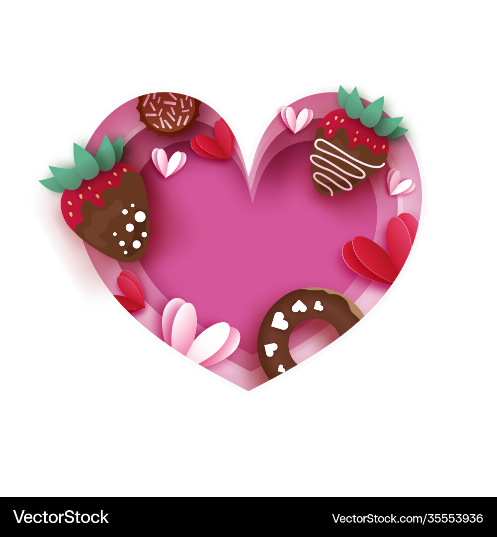 Heart frame love strawberry and chocolate donut Vector Image