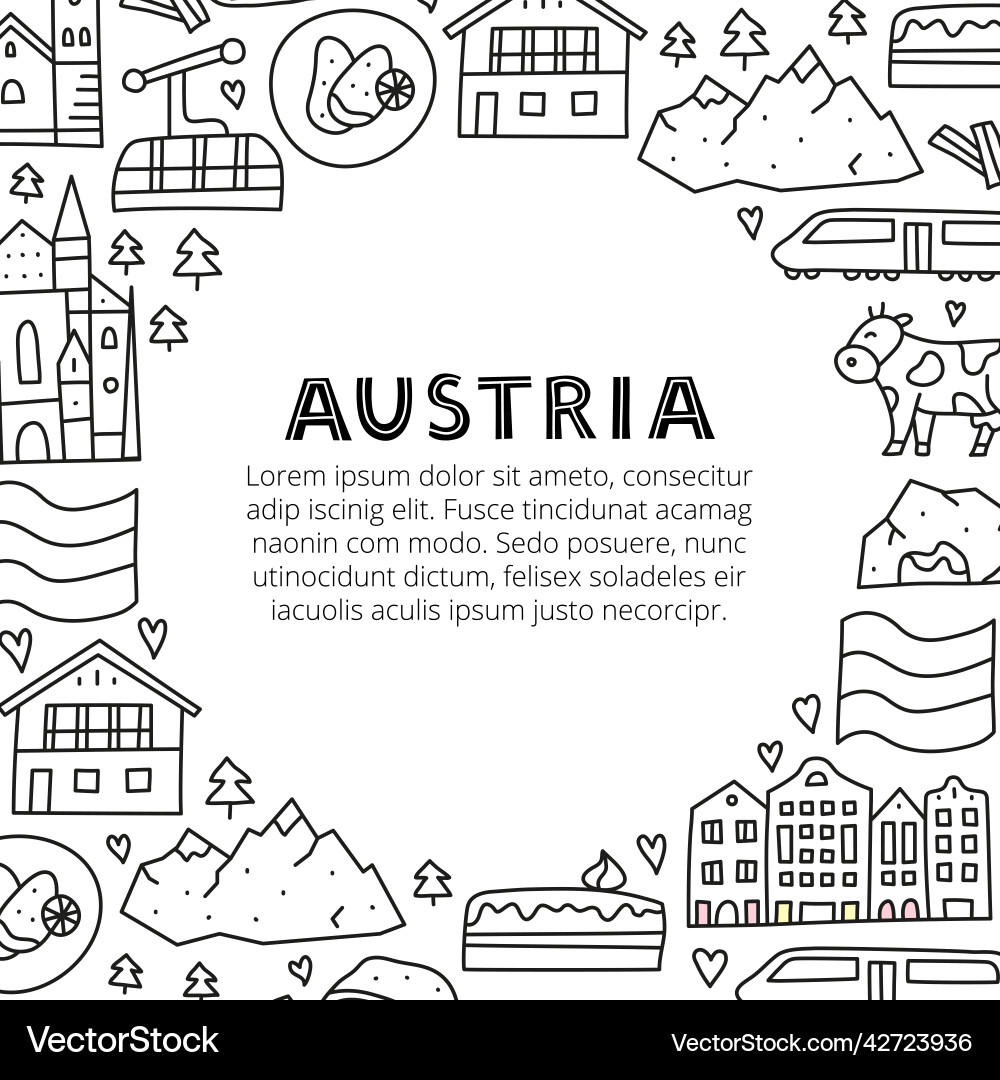 Poster with lettering and doodle outline austria Vector Image