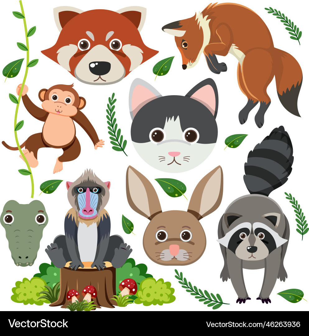Set of mix animal character Royalty Free Vector Image