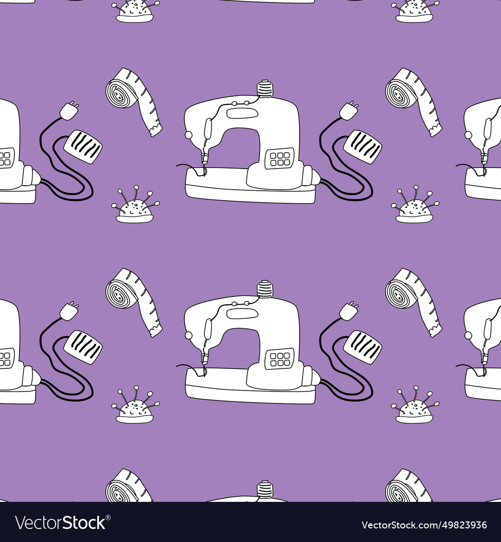 Sewing machine and tools background Royalty Free Vector