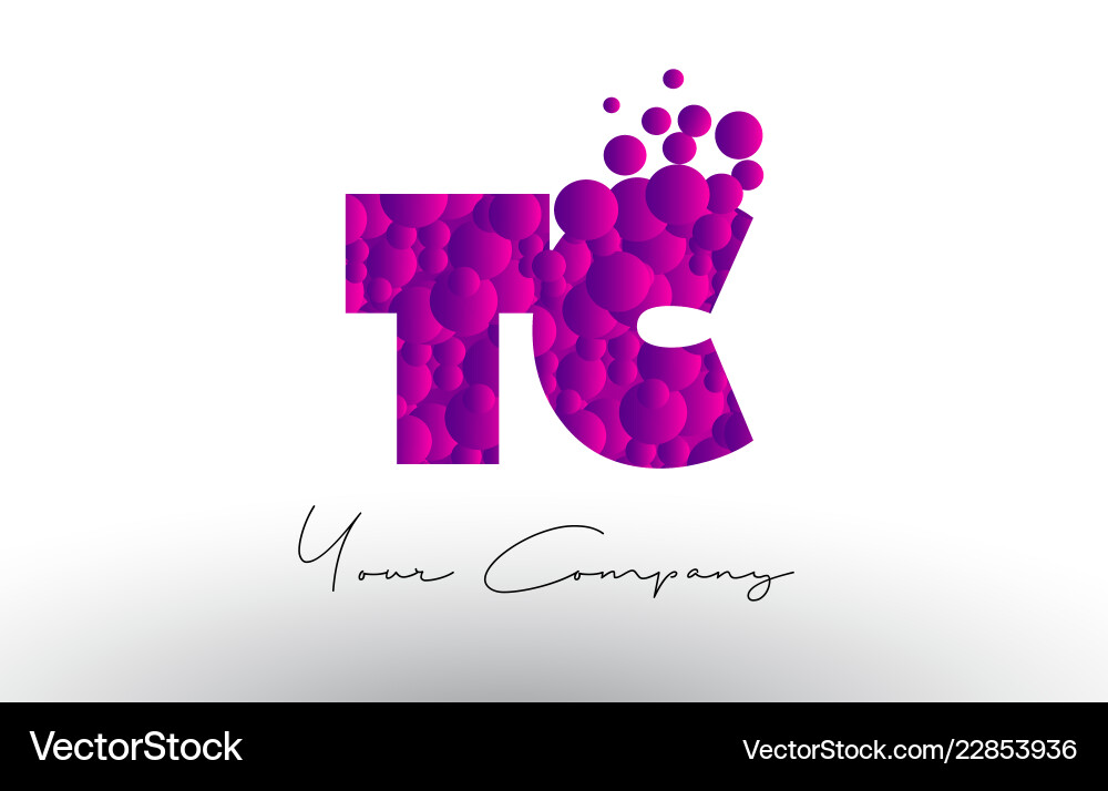 Tc t c dots letter logo with purple bubbles Vector Image