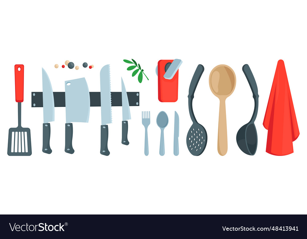 Cartoon Cutlery Set Kitchen Utensils Spoon Fork Vector Image 
