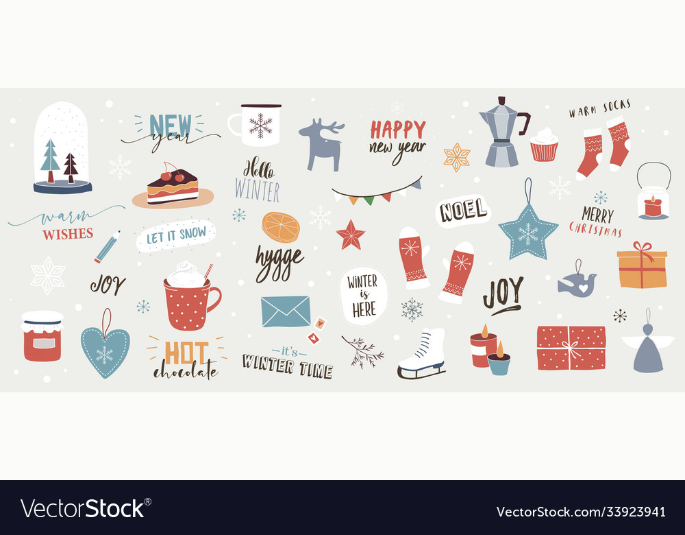 Collection christmas decorations holiday gifts Vector Image