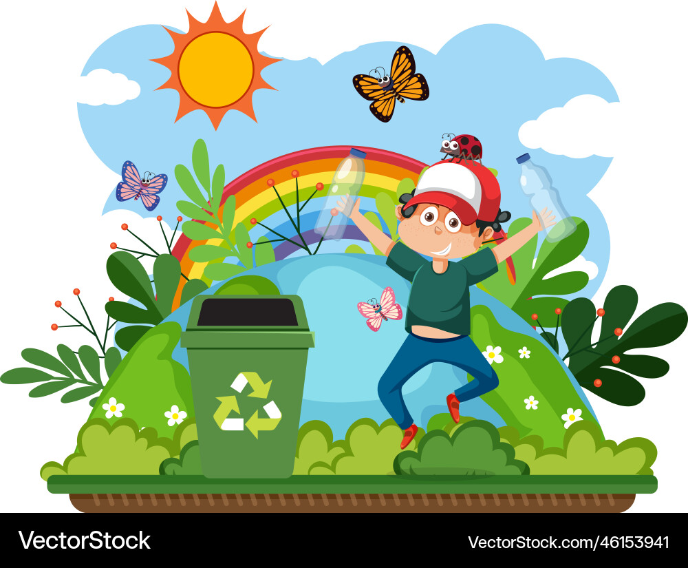 Kid recycle bin cartoon Royalty Free Vector Image