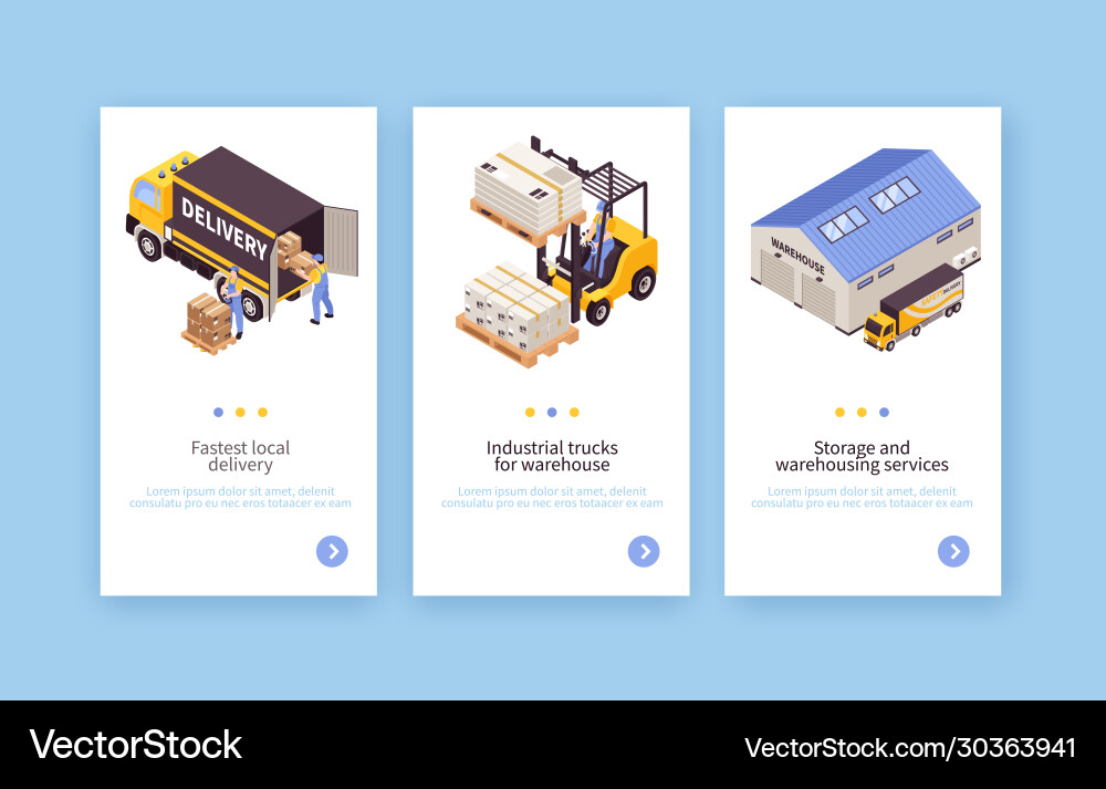 Warehouse services isometric banners Royalty Free Vector