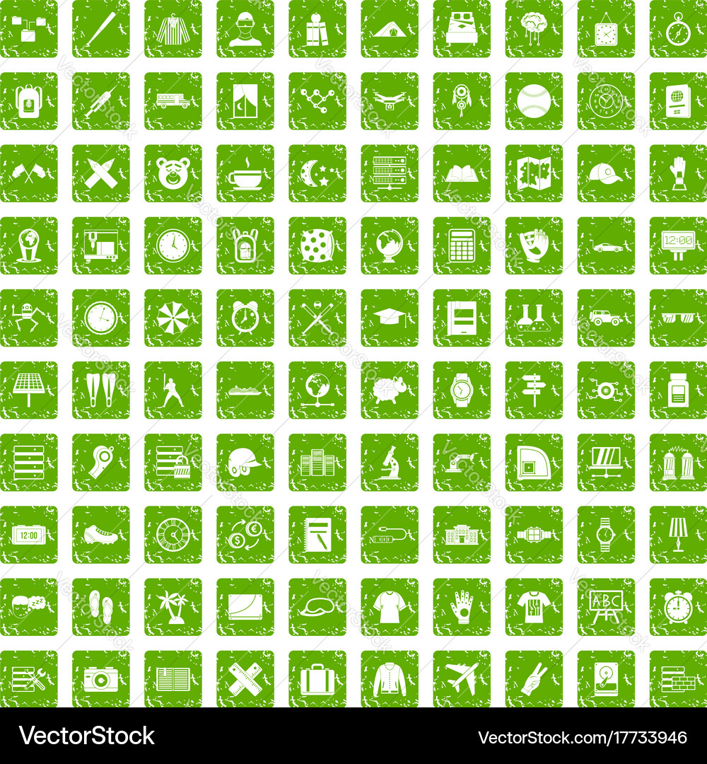100 time icons set grunge green Royalty Free Vector Image