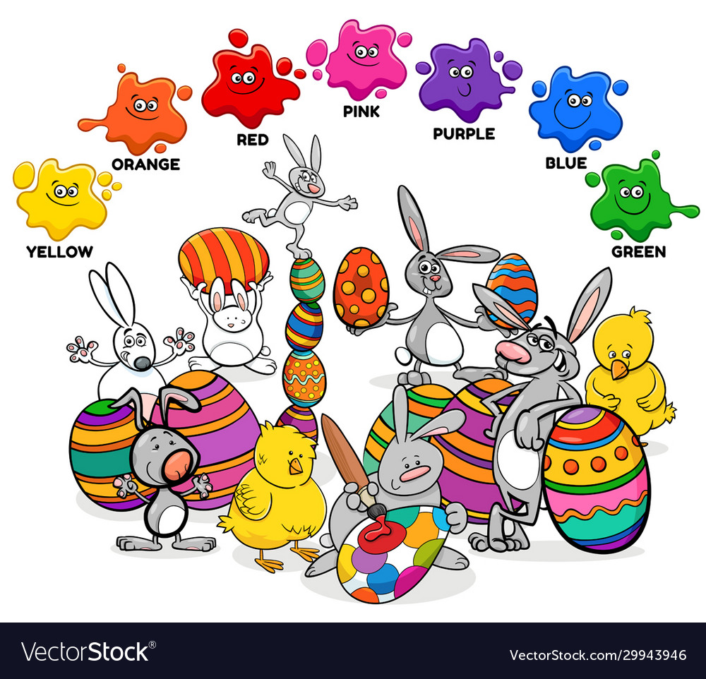 Basic colors with easter characters group Vector Image