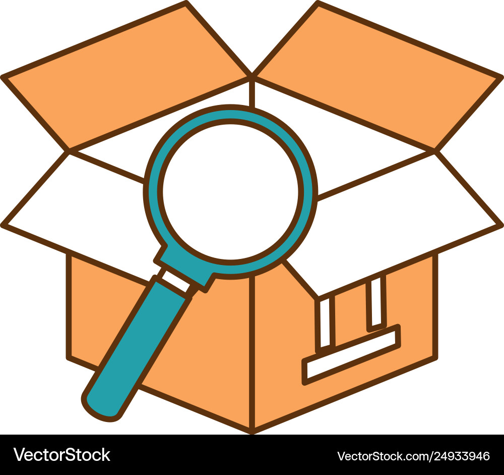 Box carton with magnifying glass Royalty Free Vector Image